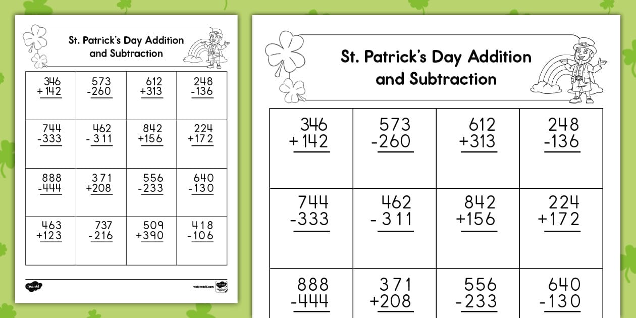 Mixed Triple Addition and Subtraction Without Regrouping Worksheet