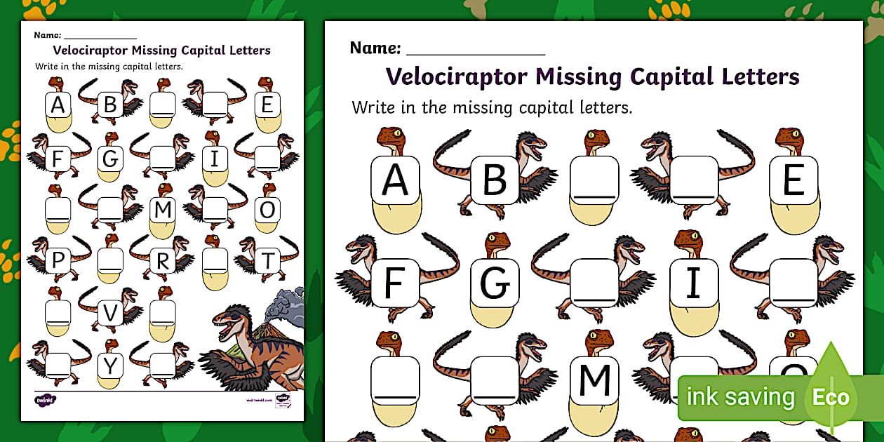 Velociraptor Missing Capital Letters Worksheet - Twinkl