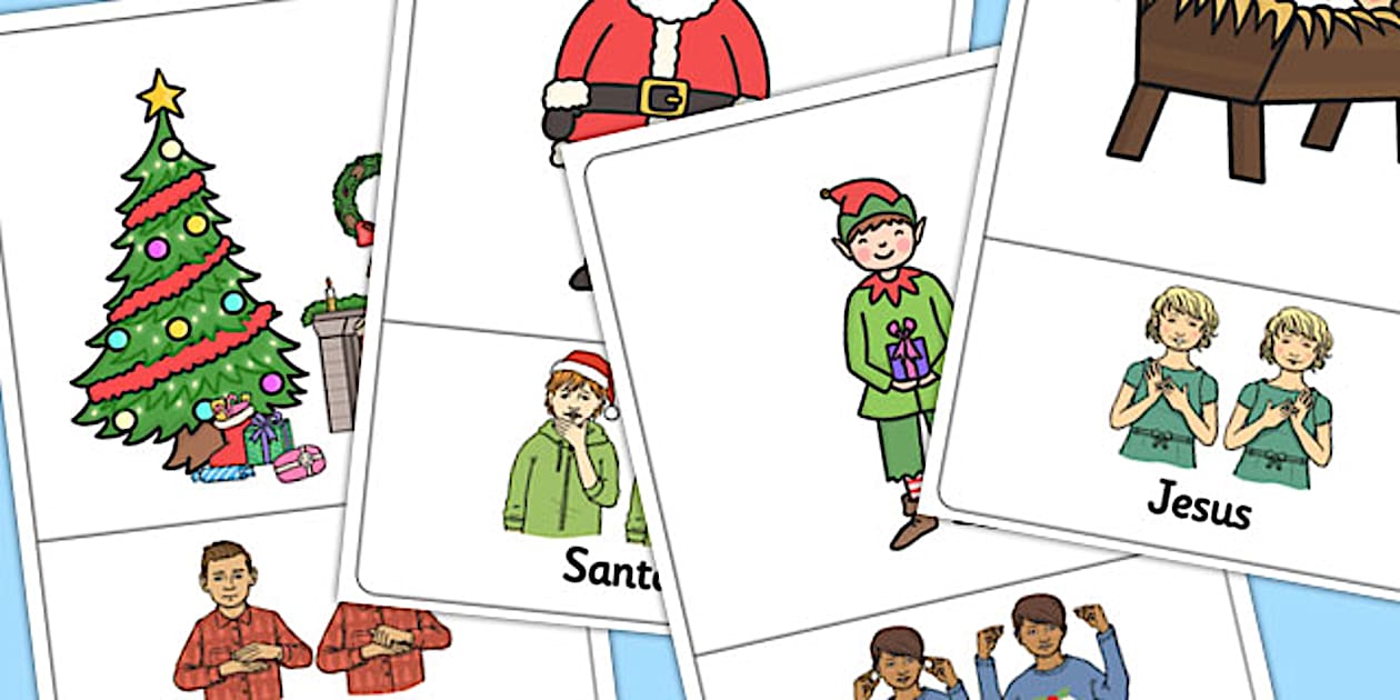 Black and White British Sign Language Christmas Sign Posters Left Handed