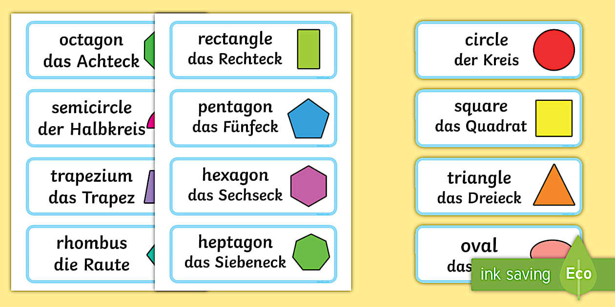 2D Shape Word Cards - English / German - 2D Shape Word Cards