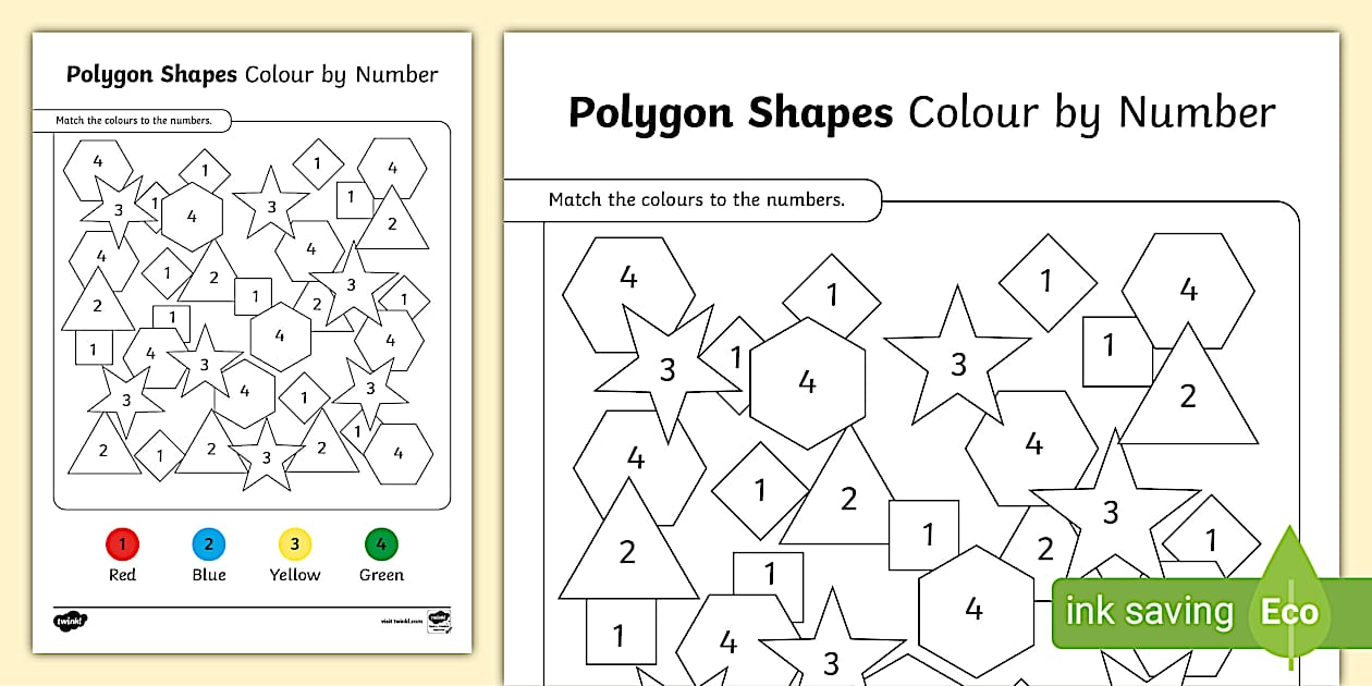 Polygon Shapes Colour by Number (teacher made) - Twinkl