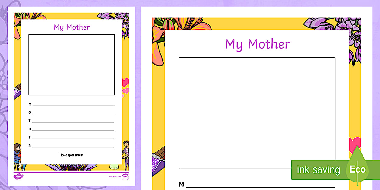 Editable Mother's Day Illustrated Acrostic Poem Activity