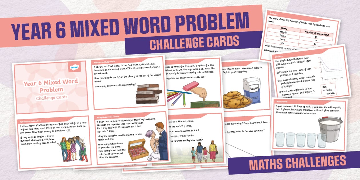 👉 * NEW * Year 6 Mixed Word Problem Challenge Cards - Twinkl - KS2