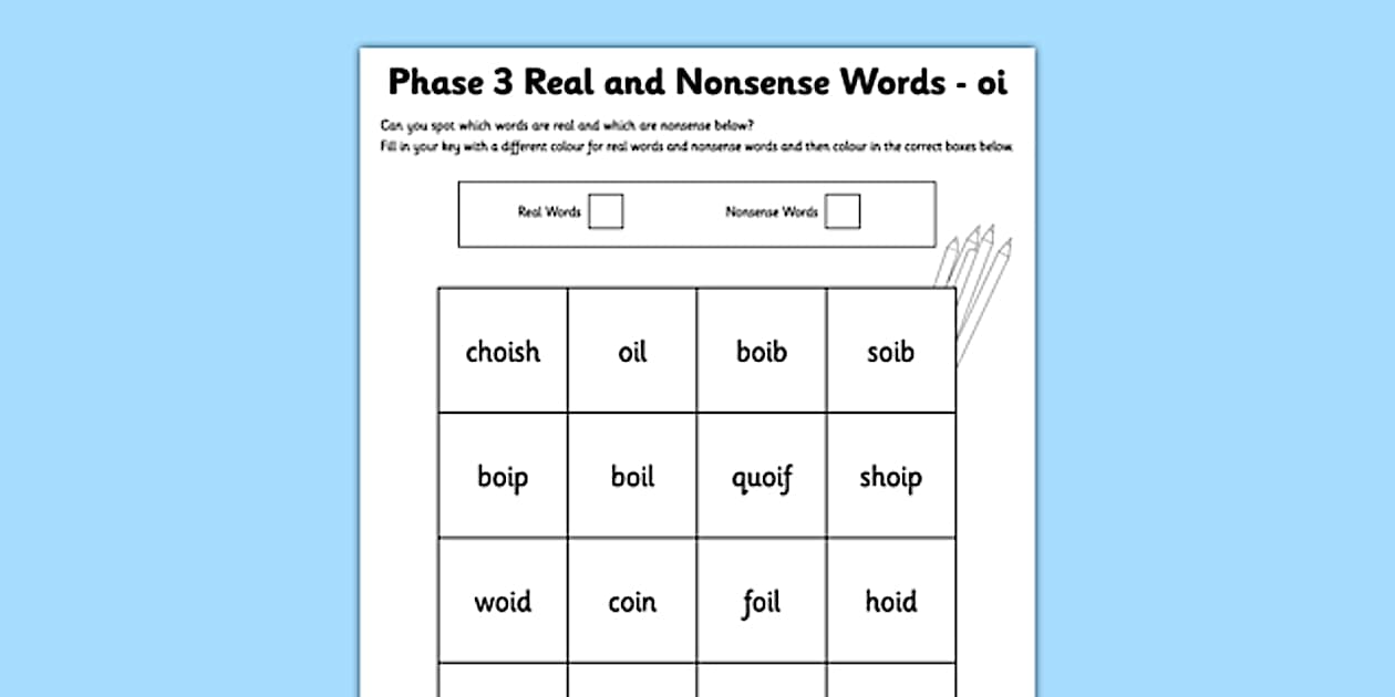 Phase 3 oi Colour by Phoneme Real and Nonsense Words Worksheet / Worksheet
