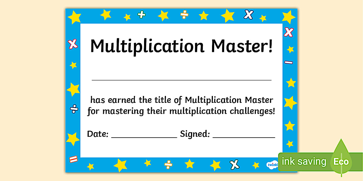 👉 Multiplication Master Award Certificate (teacher made)