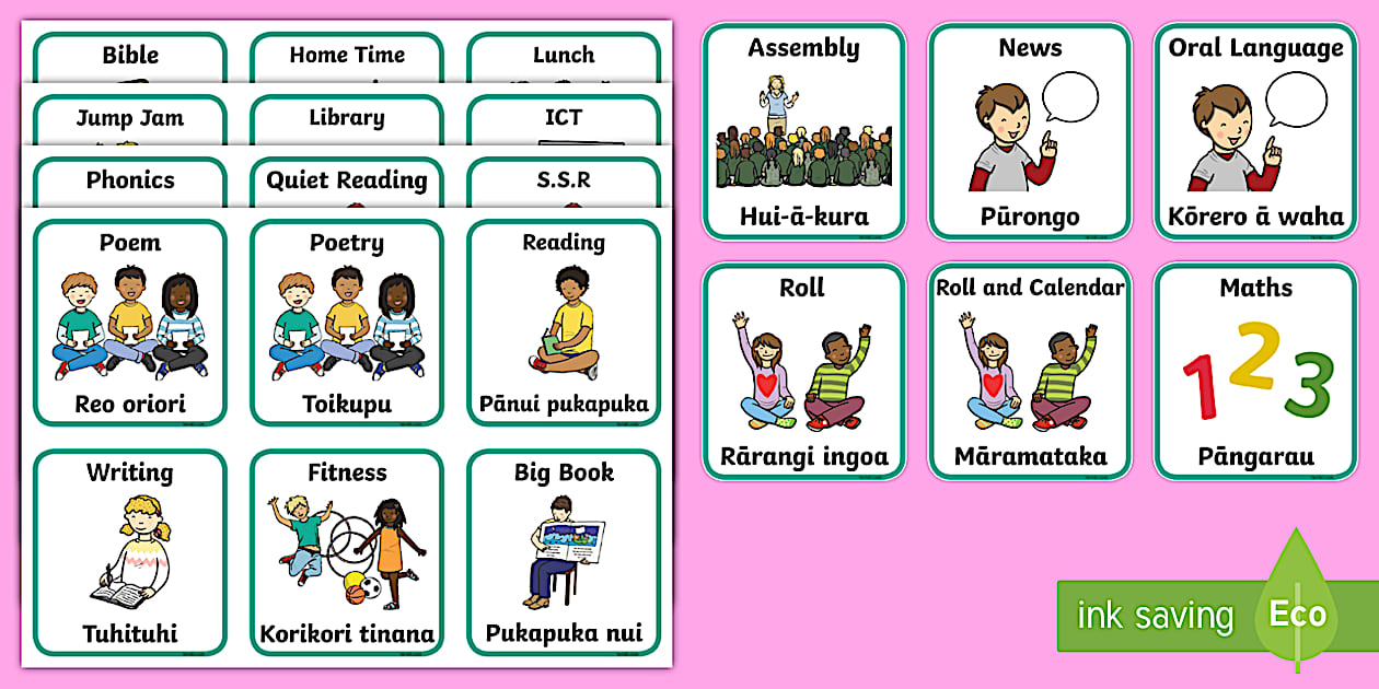 Editable Visual Timetable Flashcards English / Te Reo Māori