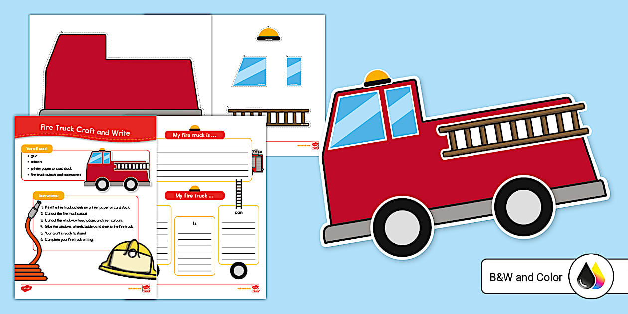 Fire Truck Craft and Write Activity (teacher made) - Twinkl