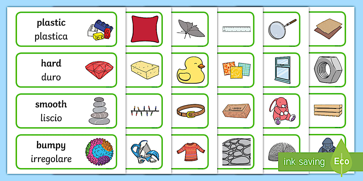 Materials Word Cards English/Italian (teacher made) - Twinkl