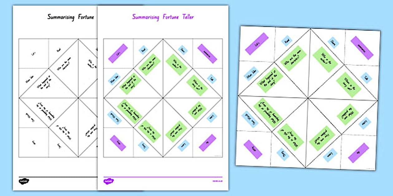 Editable Summarising Fortune Teller Game (teacher made)
