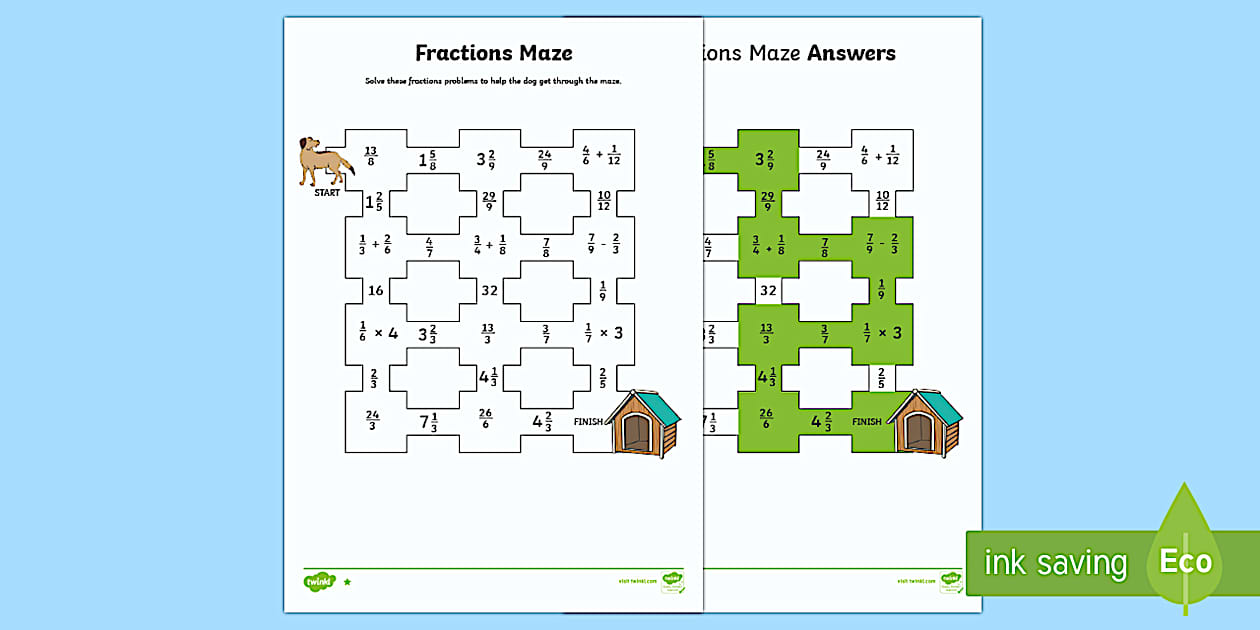 Dog Fractions Maze Differentiated Worksheet / Worksheets Worksheet