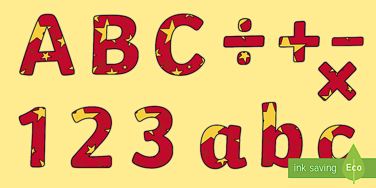 Red and Yellow Stars Lowercase Display Lettering - Twinkl