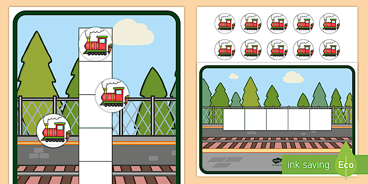Five Little Trains Five Frame and Counters Activity - Twinkl