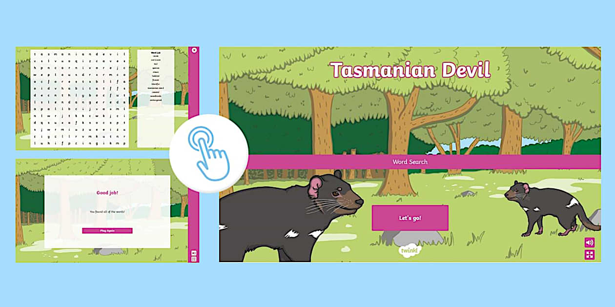 Free Tasmanian Devil Word Search for Kids: Click and Play!