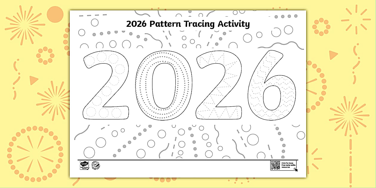 New Year 2025 Pattern Tracing Activity (Teacher-Made)