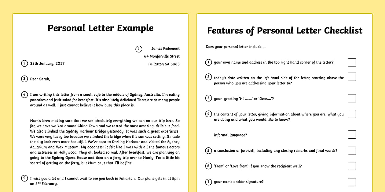 Editable Personal Letter and Writing Checklist - Twinkl