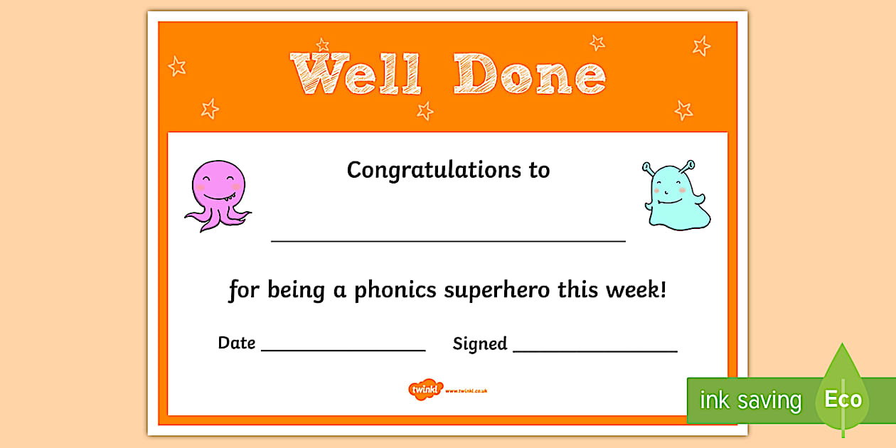 Editable Phonics Certificate (teacher made) - Twinkl