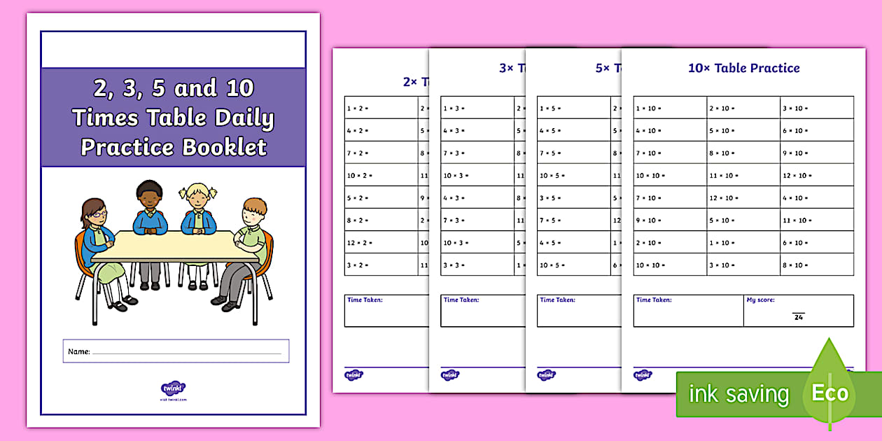 Editable 2, 3, 5 and 10 Times Table Daily Practice Booklet