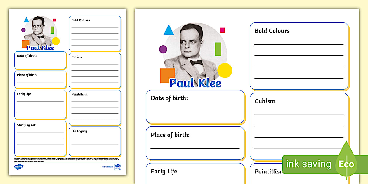 Paul Klee Fact File Template (teacher made) - Twinkl