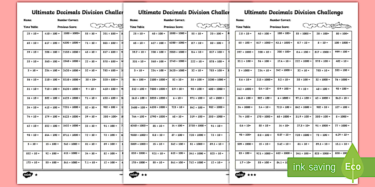 Editable Ultimate Decimals Division Challenge Worksheet