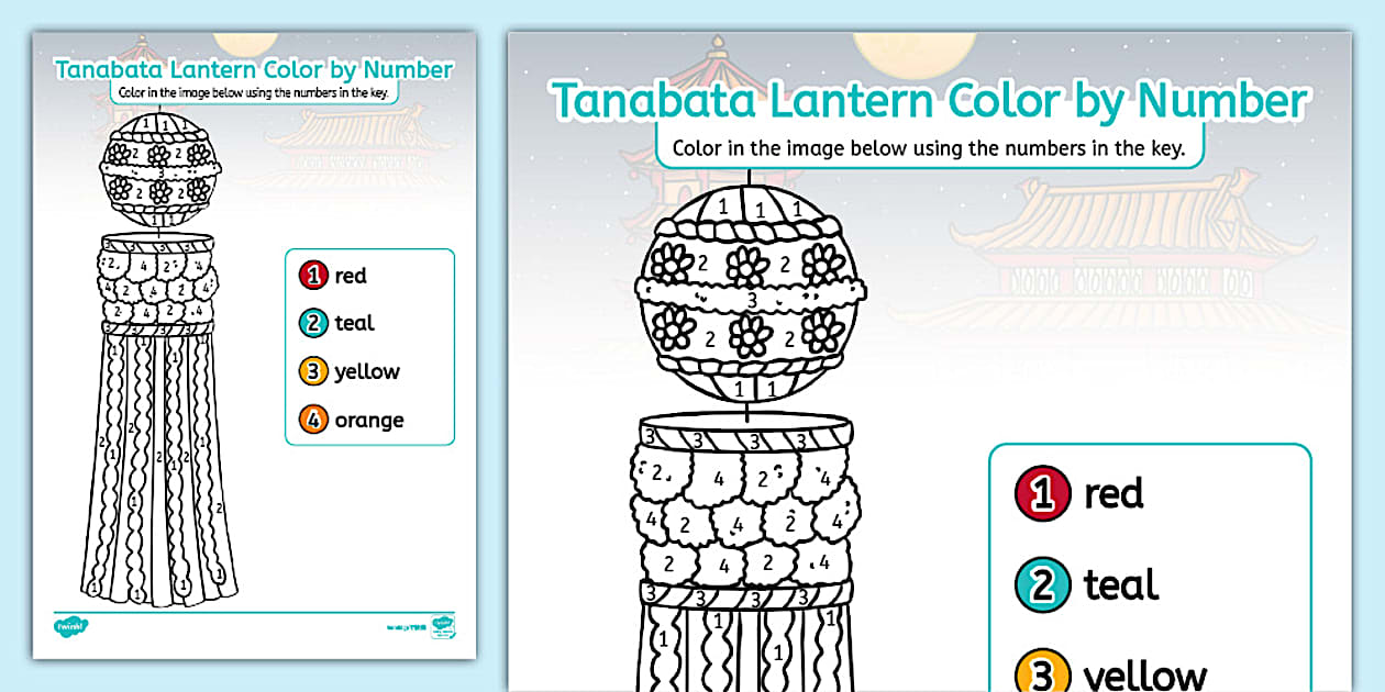 Tanabata Lantern Colour by Numbers Worksheet - Twinkl