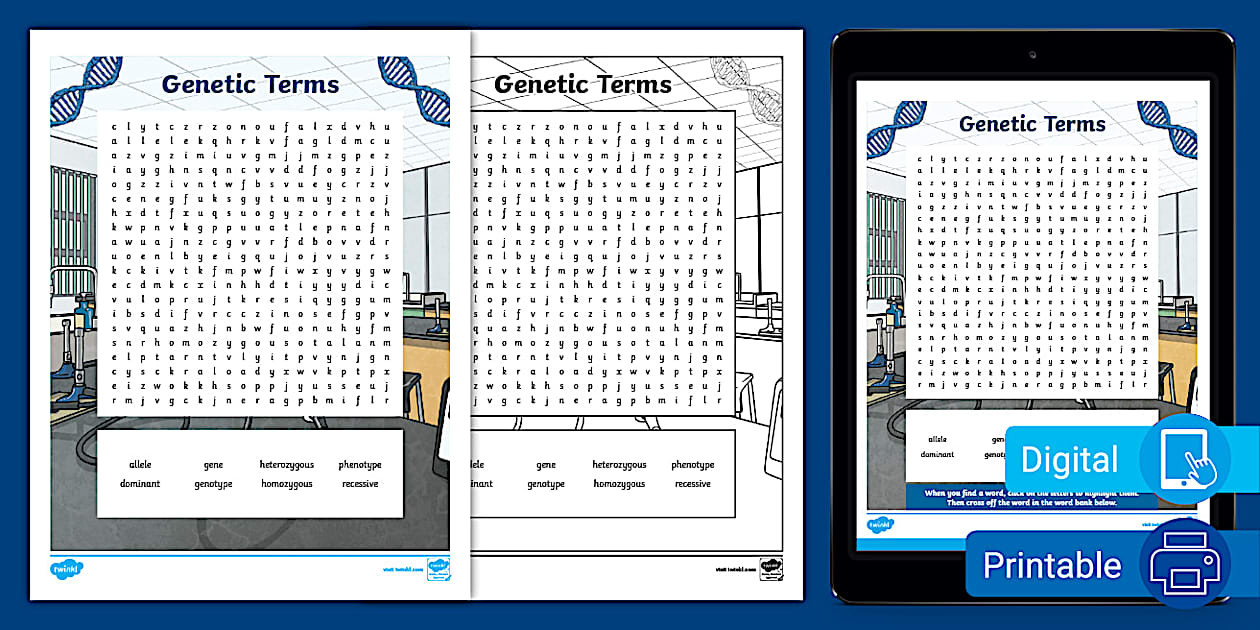 Genetics Vocabulary Word Search for 3rd-5th Grade - Twinkl
