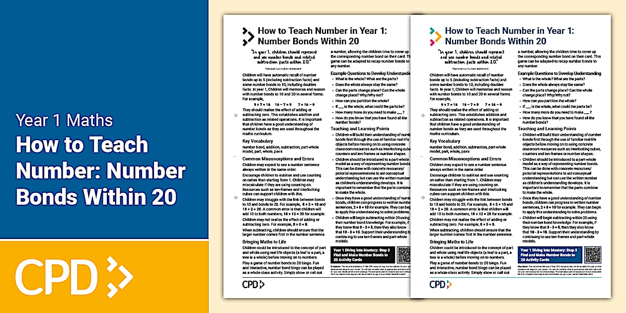 How to Teach Number in Year 1: Number Bonds Within 20