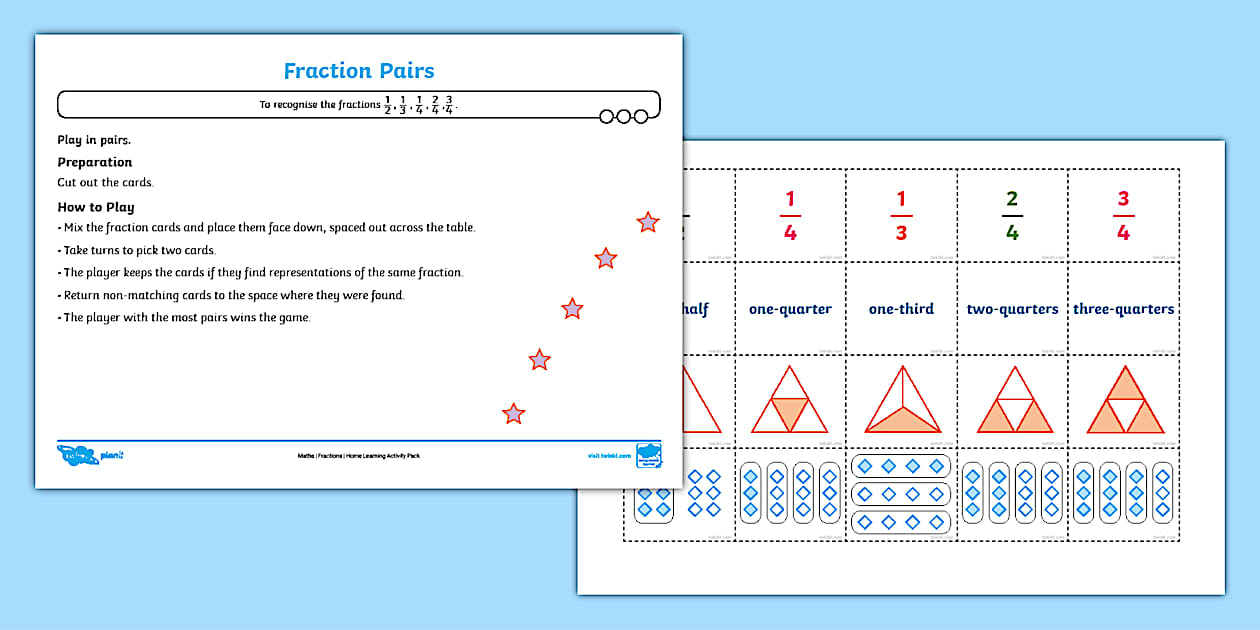 Year 2 Fraction Pairs Activity (teacher made) - Twinkl