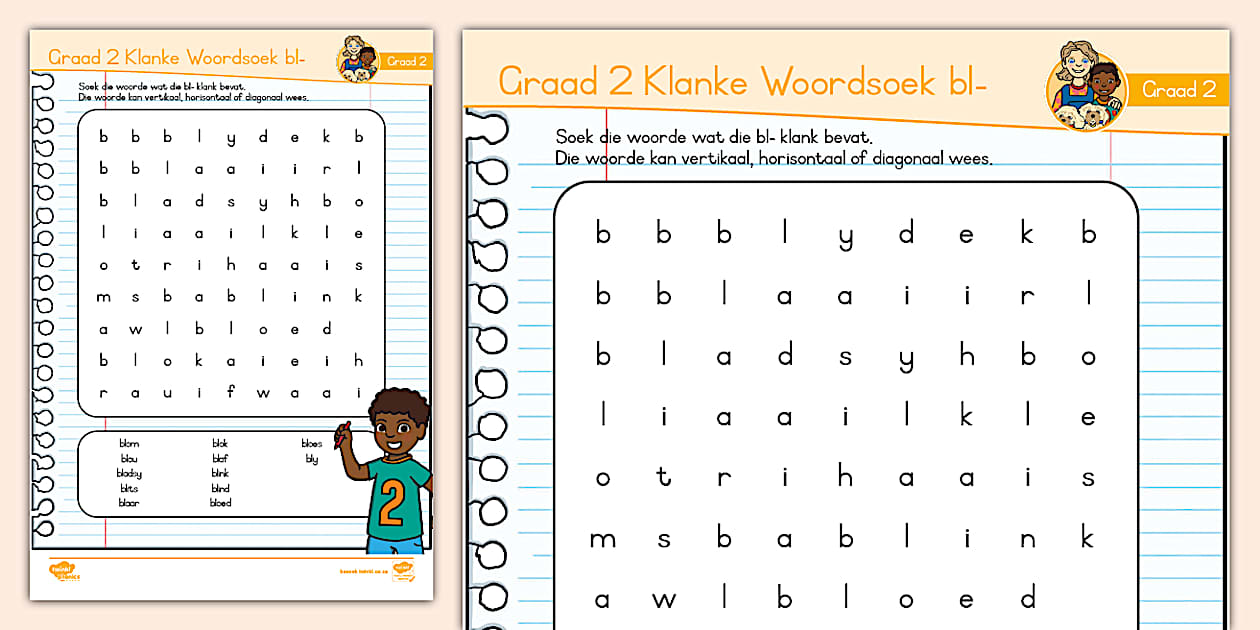 FREE! - Graad 2 Klanke Woordsoek bl- (teacher made) - Twinkl