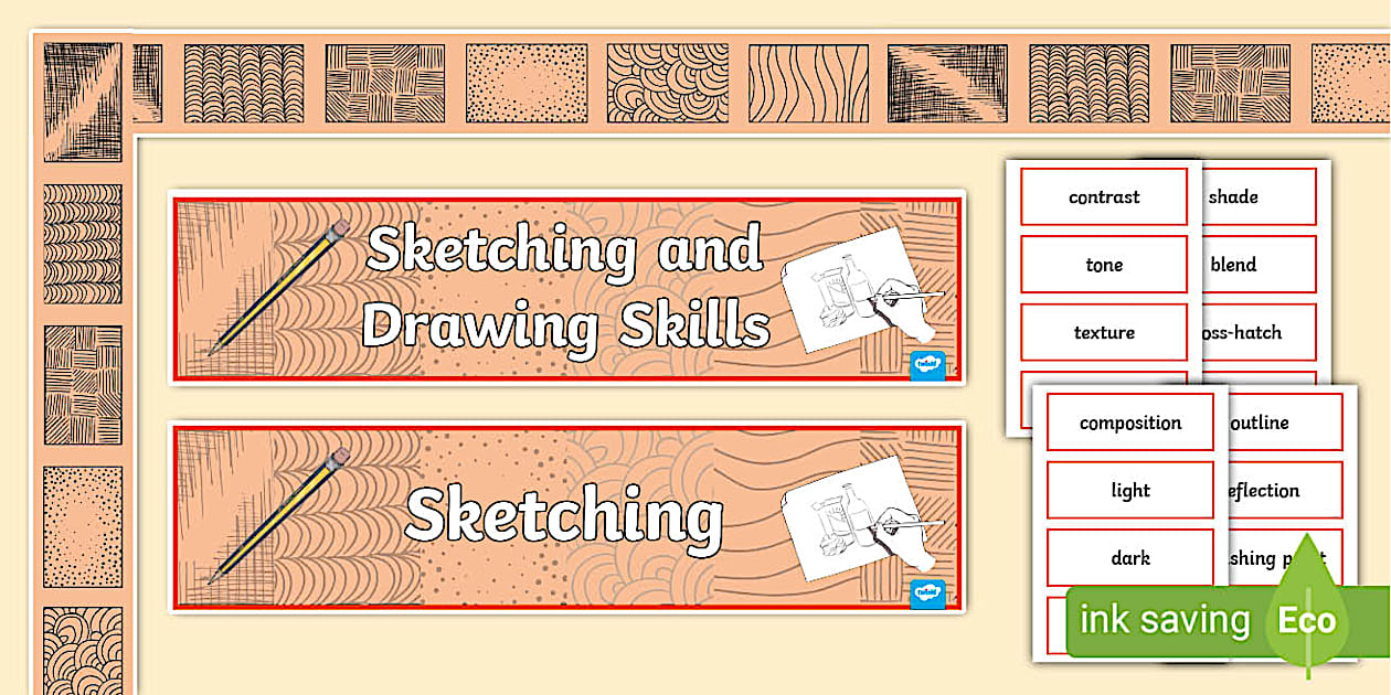 Cursive Sketching and Drawing Skills Display Pack - Twinkl