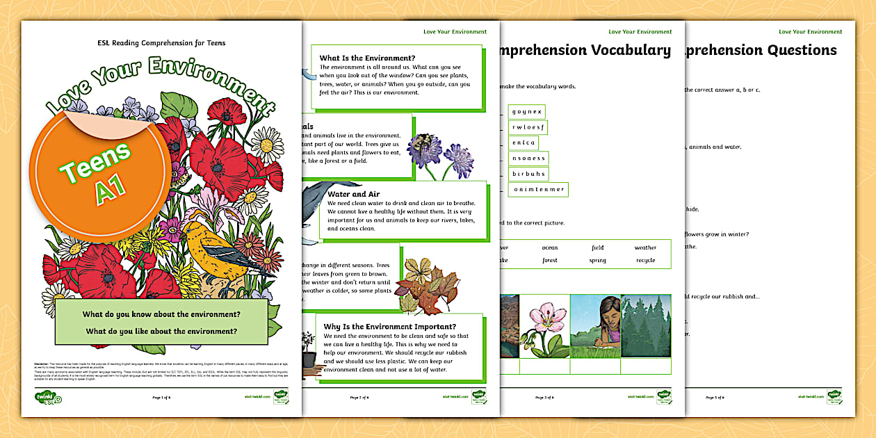 ESL Love Your Environment Reading Comprehension - Twinkl