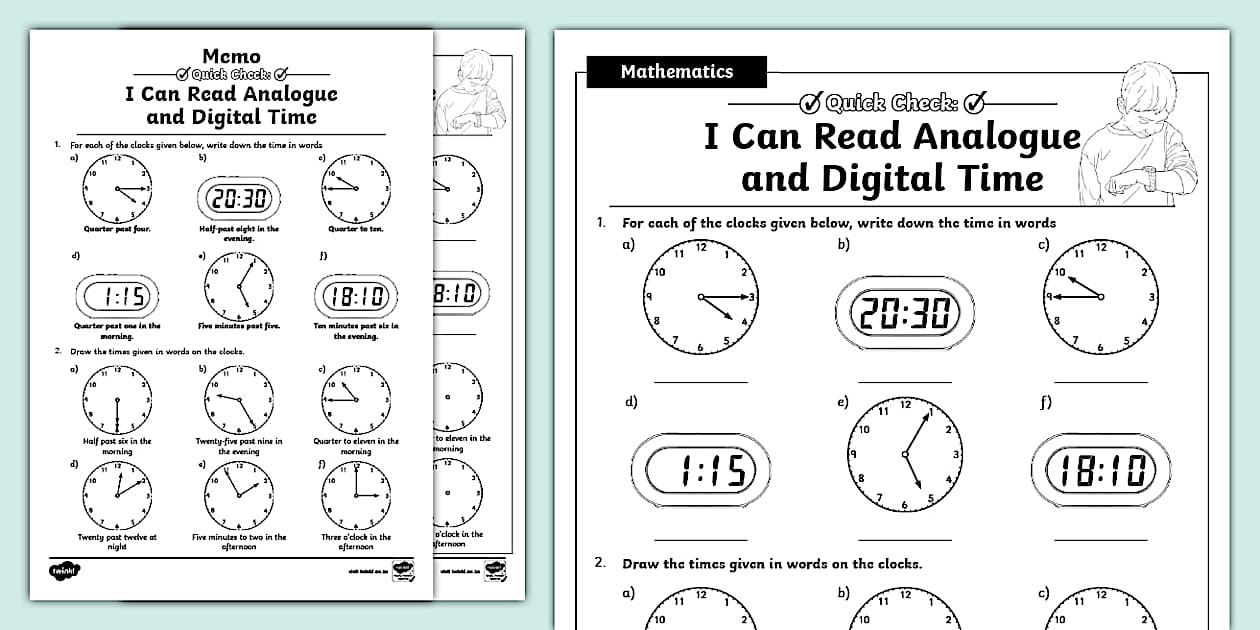 Quick Check: I Can Read Analogue and Digital Time - Twinkl