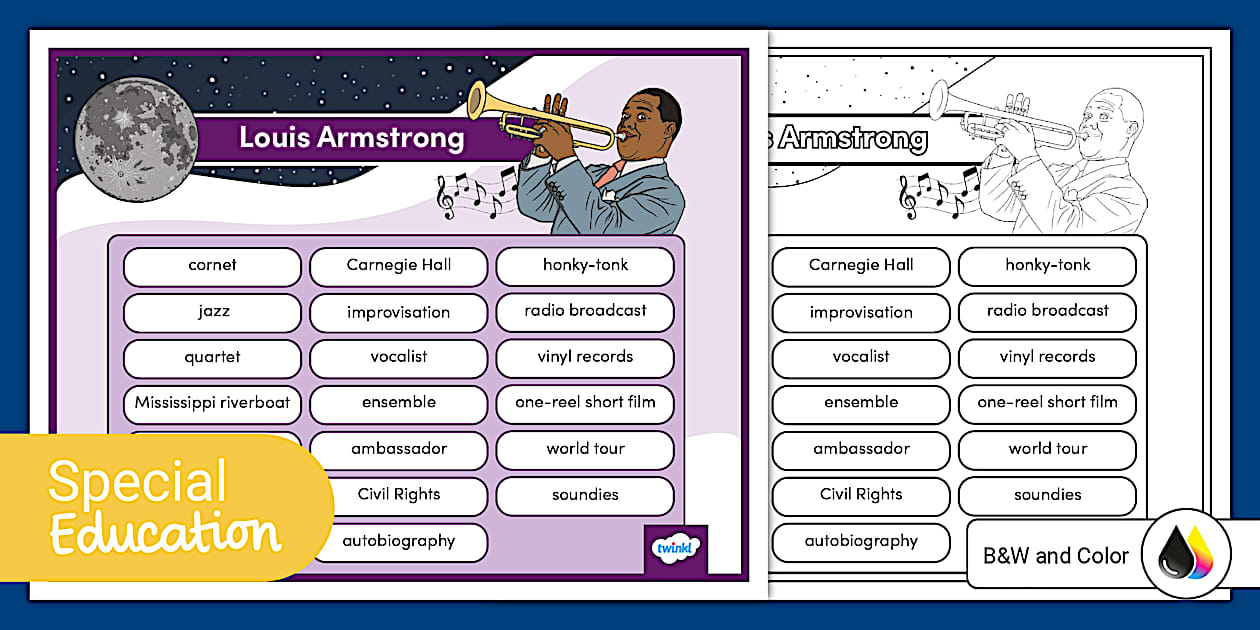 Louis Armstrong Black History Month Vocabulary Mat for Older Learners