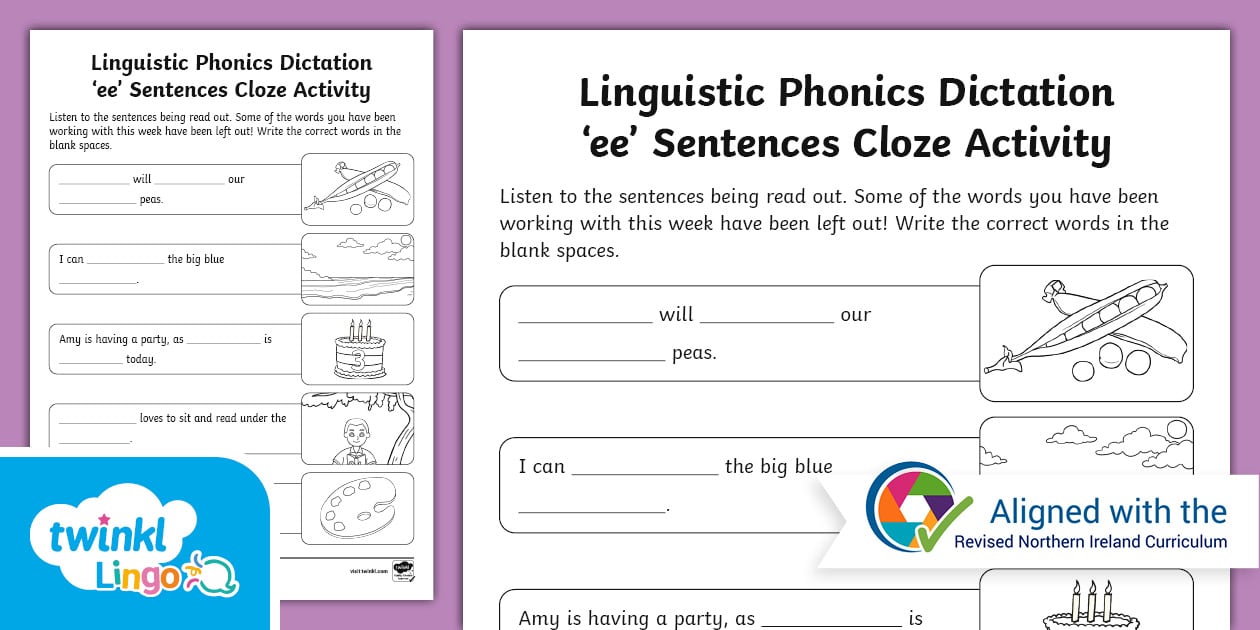 Linguistic Phonics Phase 2 'ee' Dictation Sentences Cloze