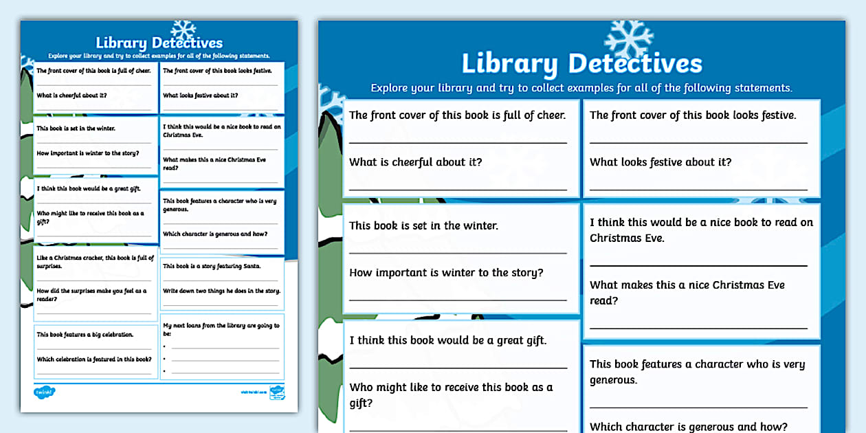 Christmas KS2 Library Detectives Worksheet (teacher made)