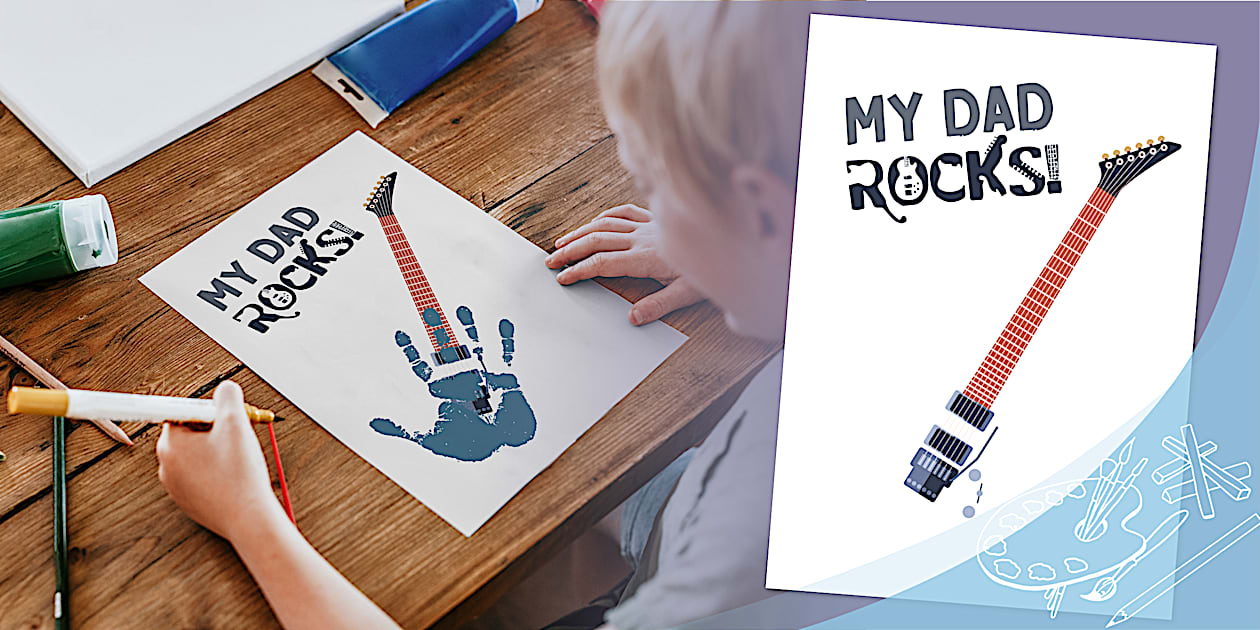 My Dad Rocks Father's Day Guitar Handprint Activity Poster