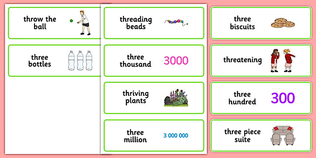 Cursive Three Syllable THR Word Cards (Teacher-Made)