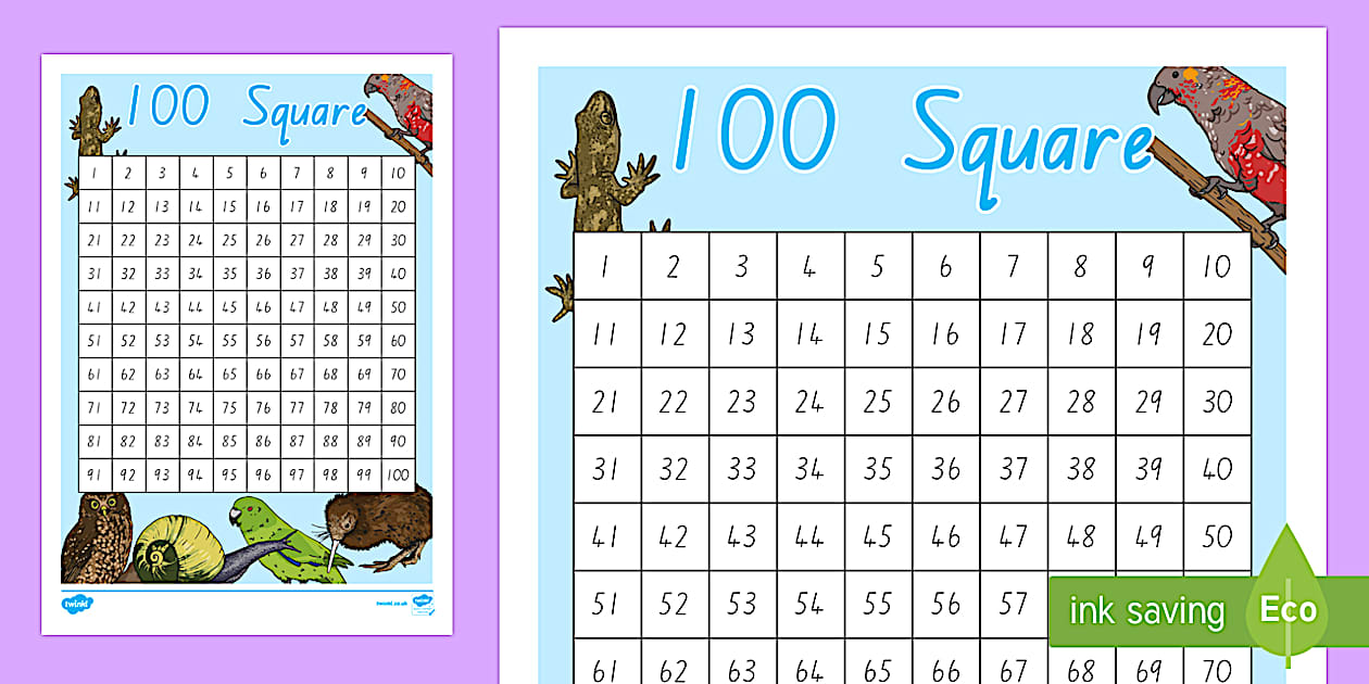 NZ Animals Themed 100 Number Square (Hecho por educadores)