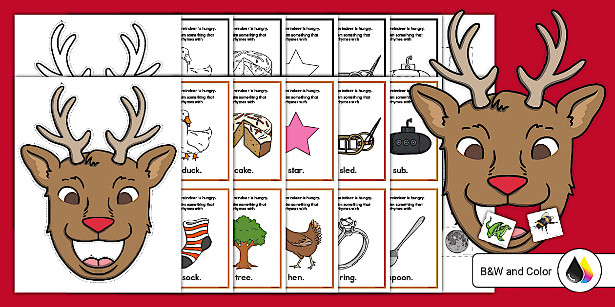 Feed the Reindeer Rhyming Words Activity Worksheet - Twinkl