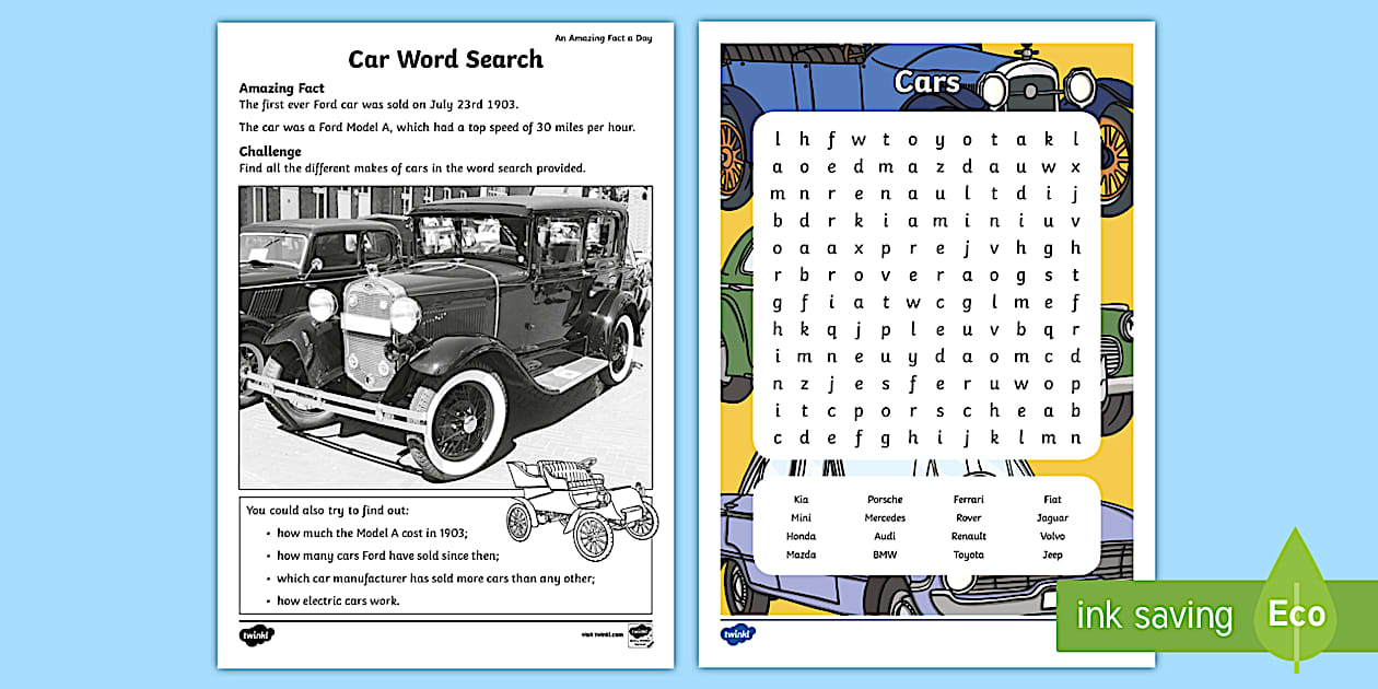 Car Word Search | Car Makers | Twinkl KS1 Resources - Twinkl