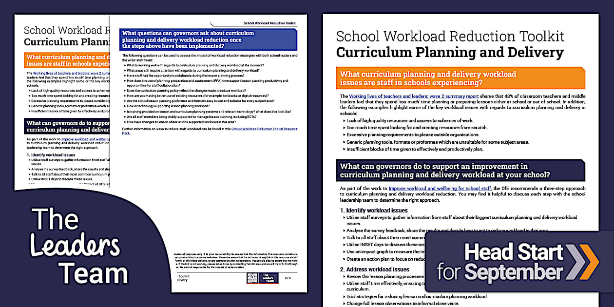 Governors: Workload Reduction Toolkit: Planning & Resourcing