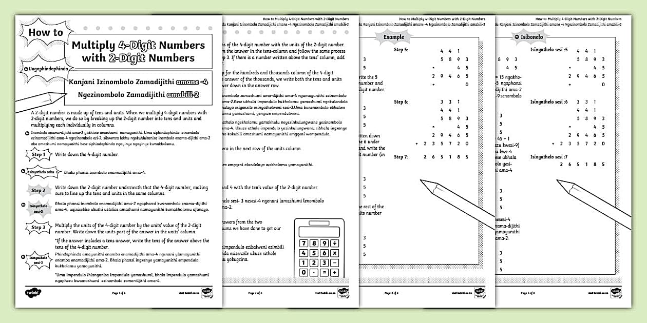 How to Multiply 4-Digit Numbers with 2-Digit Numbers: Activity Sheet