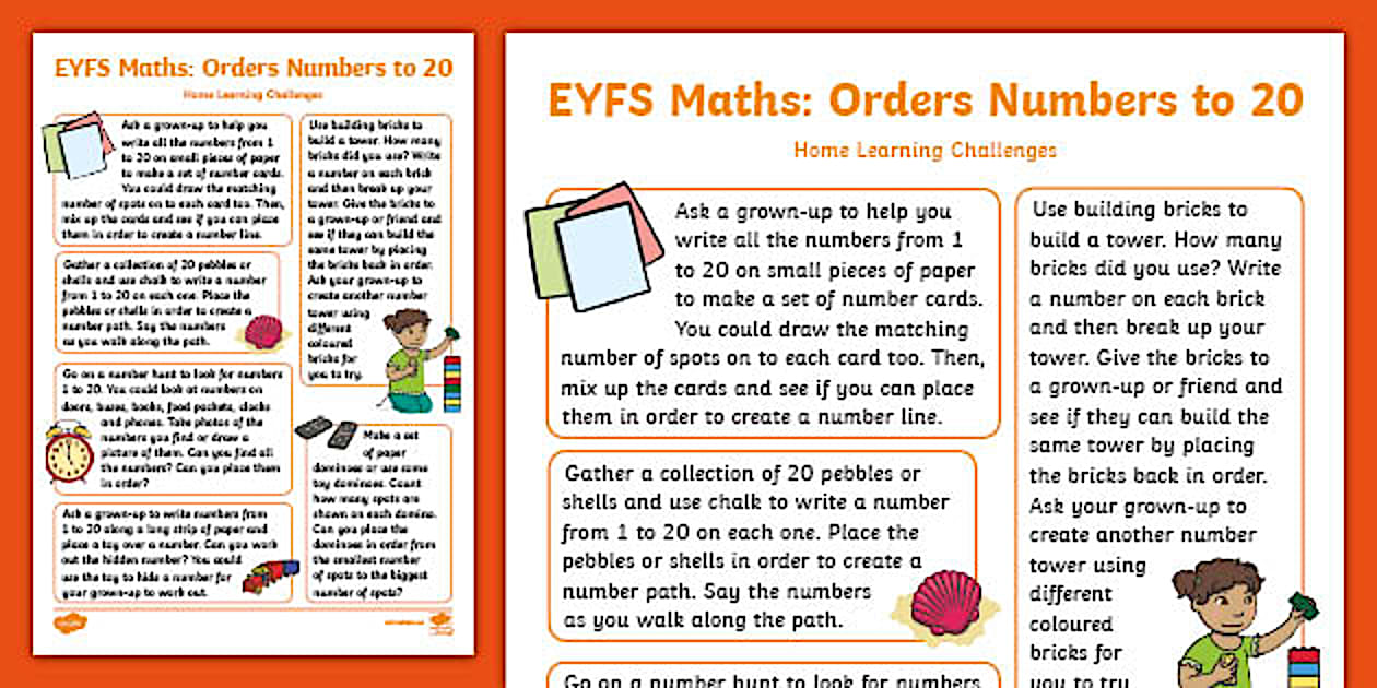 👉 Kindergarten Maths: Orders Numbers to 20 Home Learning Challenges