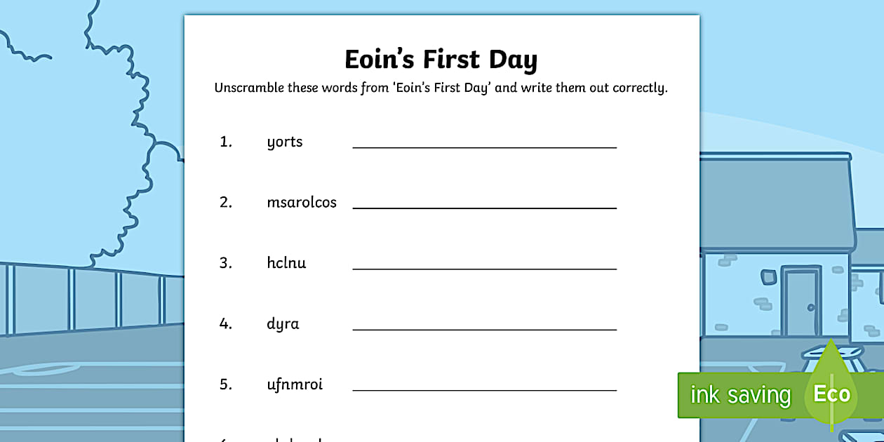 Exploring My World Aistear - Eoin's First Day Word Scramble Worksheet