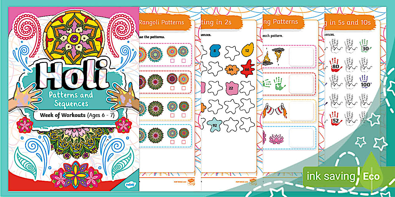 Holi Patterns and Sequences Week of Workouts (Ages 6 - 7)