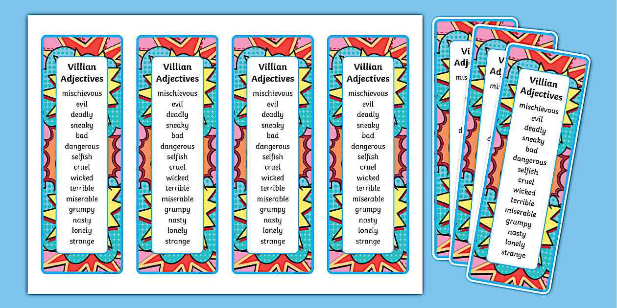 Villian Adjectives Bookmark (teacher made) - Twinkl
