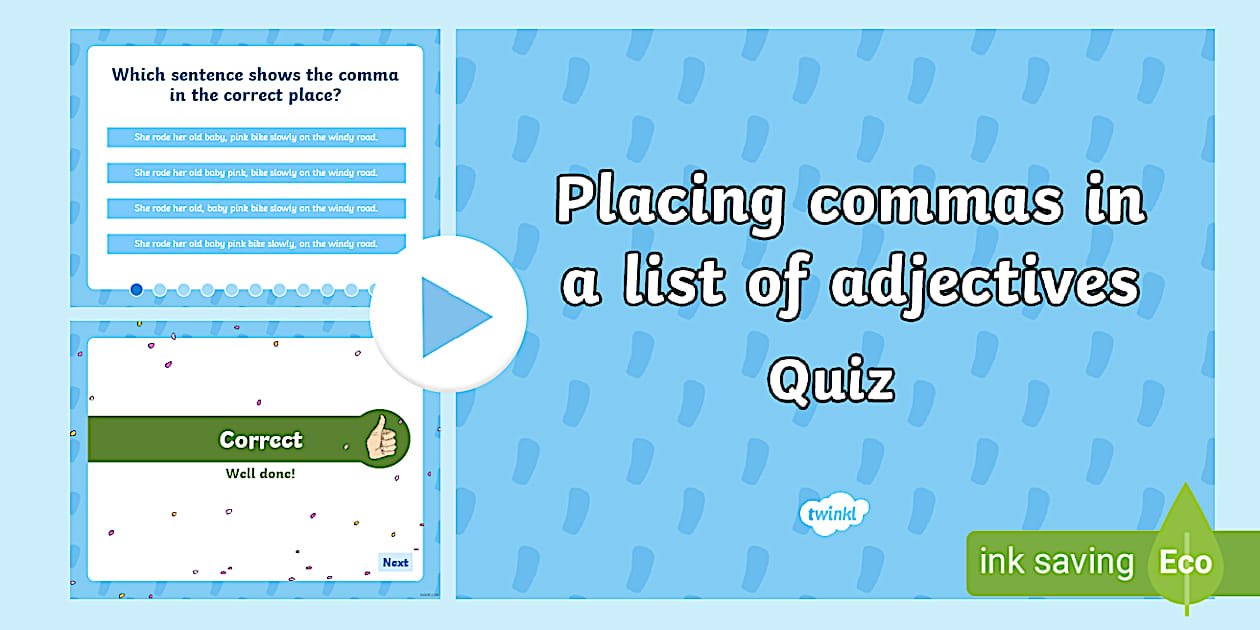 When to Put Commas List of Adjectives SPaG Punctuation PowerPoint