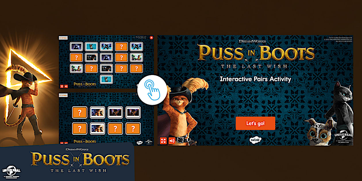 FREE! - Puss in Boots Interactive Matching Pairs Game