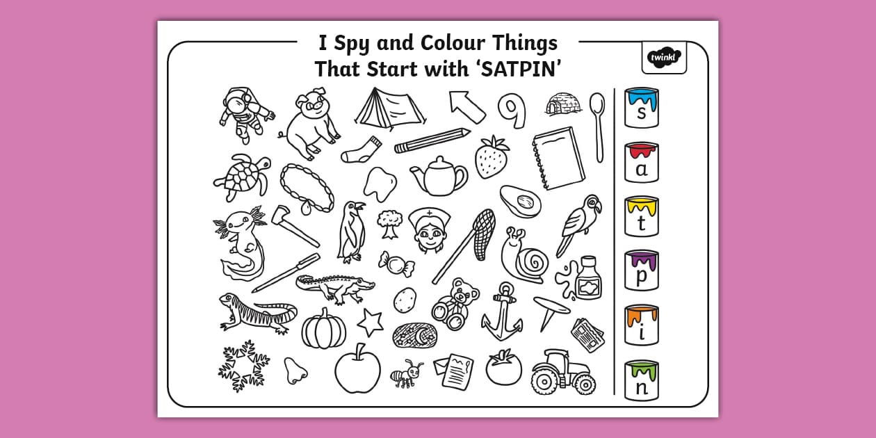I Spy and Colour Things That Start with 'SATPIN' Colouring