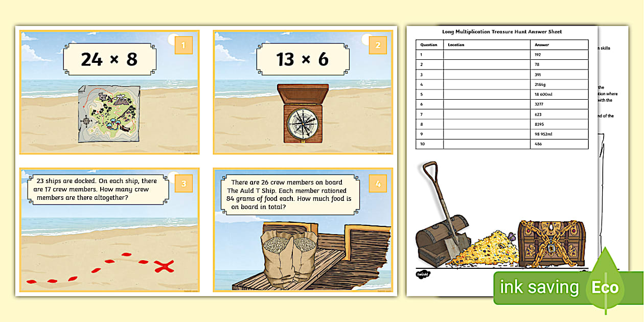 Long Multiplication Treasure Hunt (Hecho por educadores)