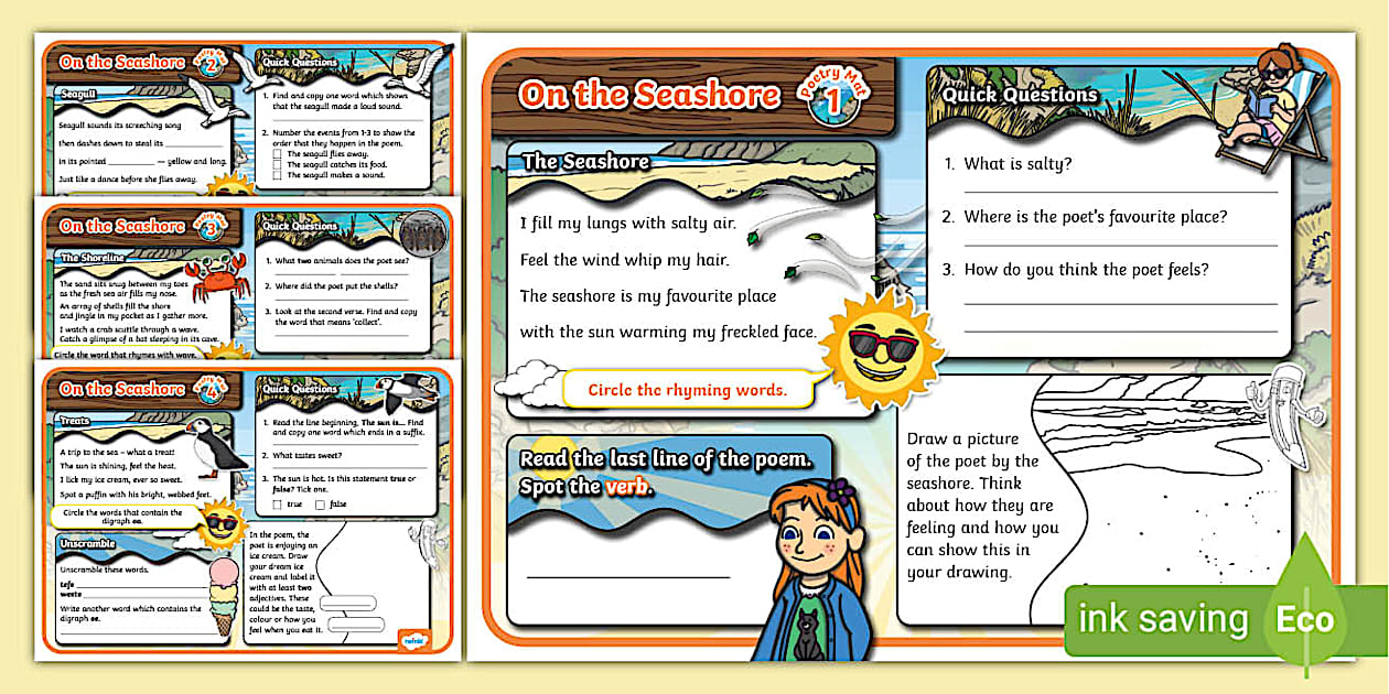 KS1 On the Seashore Poetry Mat Pack (Teacher-Made) - Twinkl
